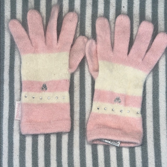 Disney | Accessories | Disney Pink And Cream Striped Mittens | Poshmark